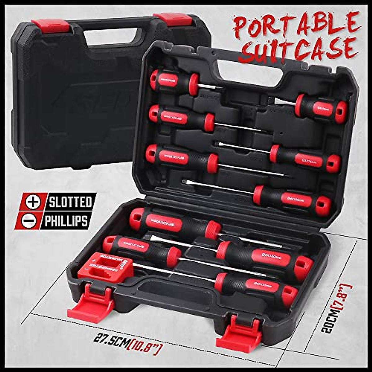 SEDY 11-Piece Magnetic Screwdriver Set, Includes 5x Slotted 5x Phillips Screwdriver and Magnetizer Demagnetize with Stuby Storage Case