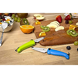 Kuhn Rikon KinderKitchen Children's Knife, Set of 2 - With Straight and Serrated Blade, Green & Blue