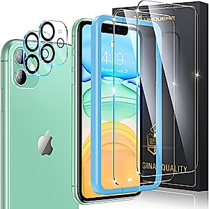 UniqueMe for iPhone 11 Screen Protector, [2+2 Pack] 2 Tempered Glass and 2 Camera Lens Protector 9H Hardness [Precise Cutout] Bubble Free - Clear