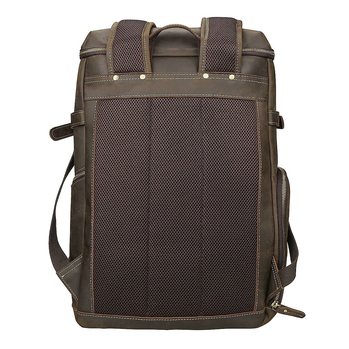 Lannsyne Vintage Full Grain Genuine Leather Backpack 18" Laptop Bag with Shoe Compartment Casual Travel Daypack Brown