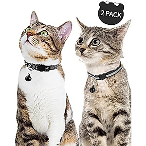 Taglory Reflective Cat Collars Breakaway with Bell, 2-Pack Girl Boy Pet Kitten Collar Adjustable 7.5-12.5 Inch, Black