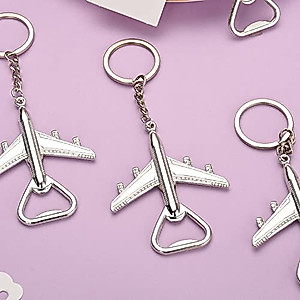 50Pcs Airplane Bottle Openers with Keychain & Keyrings for Wedding Favors, Bridal Shower Gifts for Guests or to make flight attendant gifts for a trip，Include White Sheer Favor Bag Thank You Card