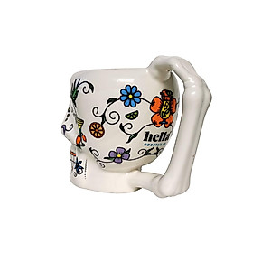 Hella Cocktail Co. Day of the Dead Sugar Skull 14oz Ceramic Mug for Margartias, Micheladas, Mocktails, Cocktails, Tequila Special Mexican Parties