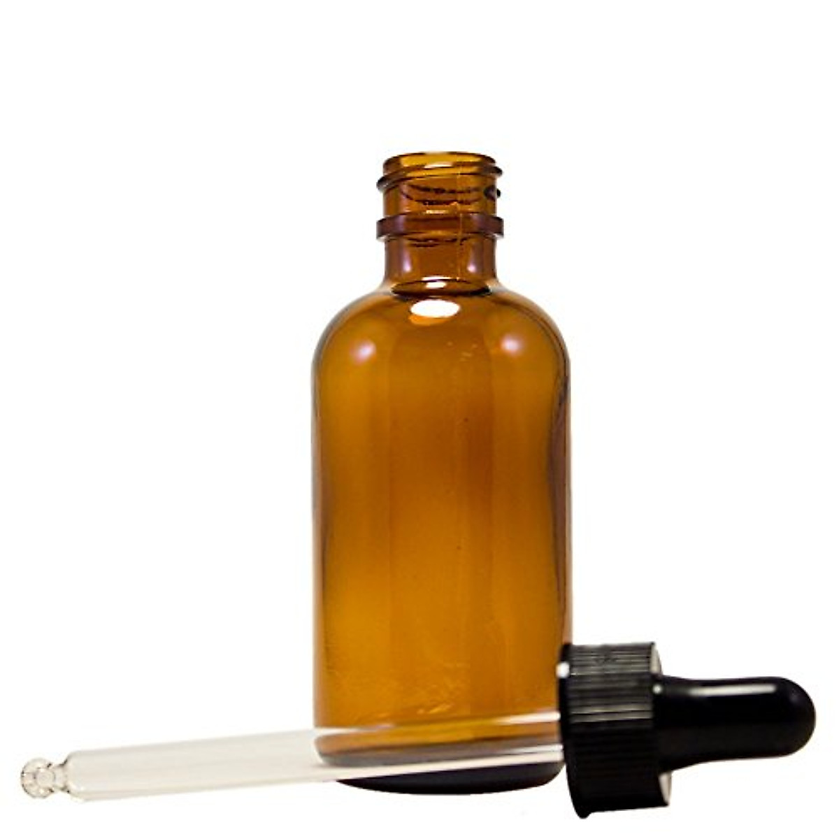 2 Oz (60 ml) Amber Boston Round Glass Bottle w/Dropper - Pack of 12