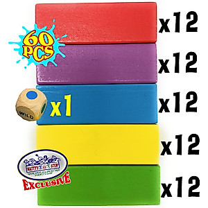Matty's Mix-Up 60pc Large Colorful Wooden Tumble Tower Deluxe Stacking Game with Storage Bag