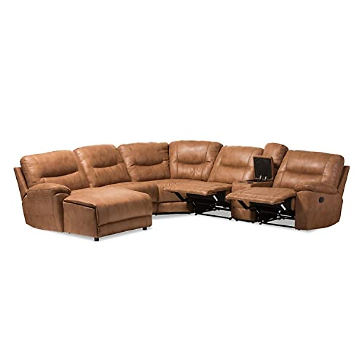 Baxton Studio Mistral Modern and Contemporary Light Brown Palomino Suede 6-Piece Sectional with Recliners Corner Lounge Suite