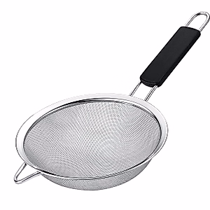 Fine Mesh Strainer with thermo plastic rubber handle - Sieve Fine Mesh Stainless Steel - Ideal to Sift Flour, Icing Sugar, Fruits and Vegetables (5.5 Inches)