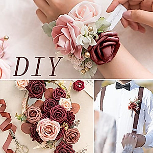 Fasjewly 25pcs Artificial Flower Foam Rose，Handmade Big Fake Flower Heads Red Roses for DIY Wedding Bouquets Bridal Shower Party Home Decorations with Box(25 Heads-Burgundy)