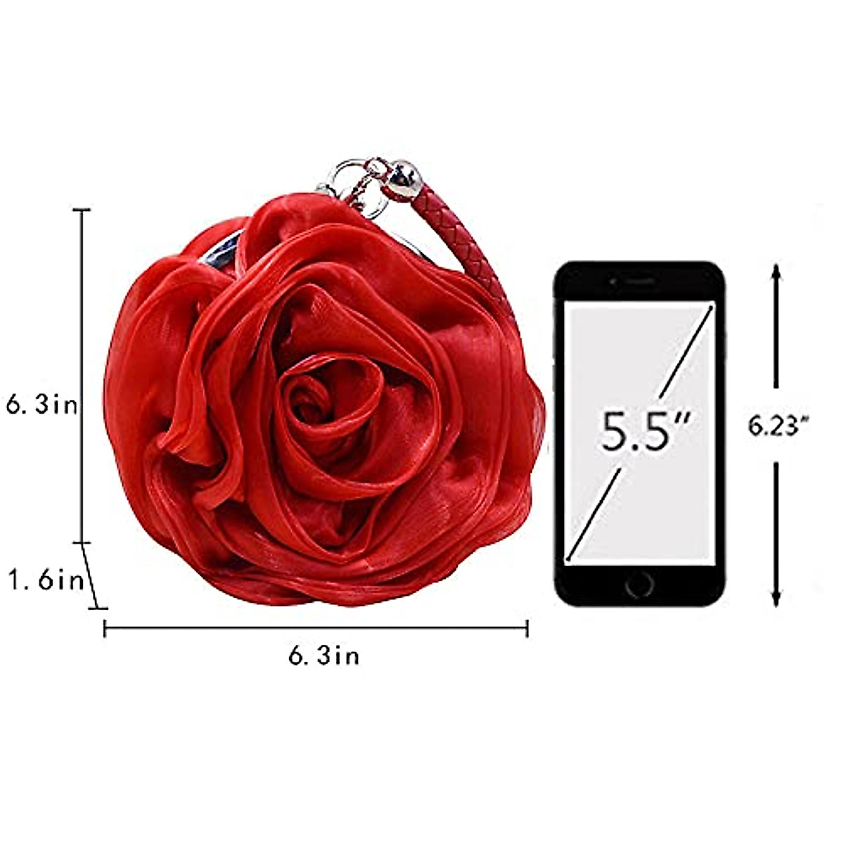 Goclothod Women Rose Shaped Clutch Soft Satin Wristlet Handbag Wedding Party Purse Red