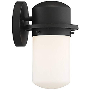 Possini Euro Design Mallow Modern Contemporary Outdoor Wall Light Fixture LED Textured Black 9 1/4" White Opal Glass for Exterior House Porch Patio Outside Deck Garage Yard Front Door Garden Home