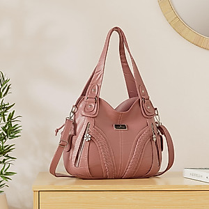 Purses and Handbags Women Fashion Tote Bag Shoulder Bags Top Handle Satchel Purses Washed Synthetic Leather Handbag… 1-1#d.pink 13.8 * 4.7 * 11.8 inches