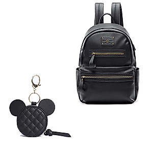 miss fong Leather Diaper Bag Backpack, Diaper Bag Organizer,Small Diaper Bag for Baby Boy,Waterproof Baby Diaper Bags for Travel with USB Charger and Insulated Pockets, Pacifier Holder Case Bundle