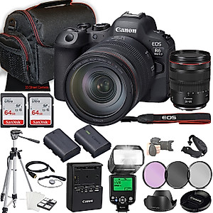 Canon EOS R6 Mark II Mirrorless Camera w/RF 24-105mm f/4 L is USM Lens + 2X 64GB Memory + Case + Filters + TTL Flash + More (30pc Bundle)