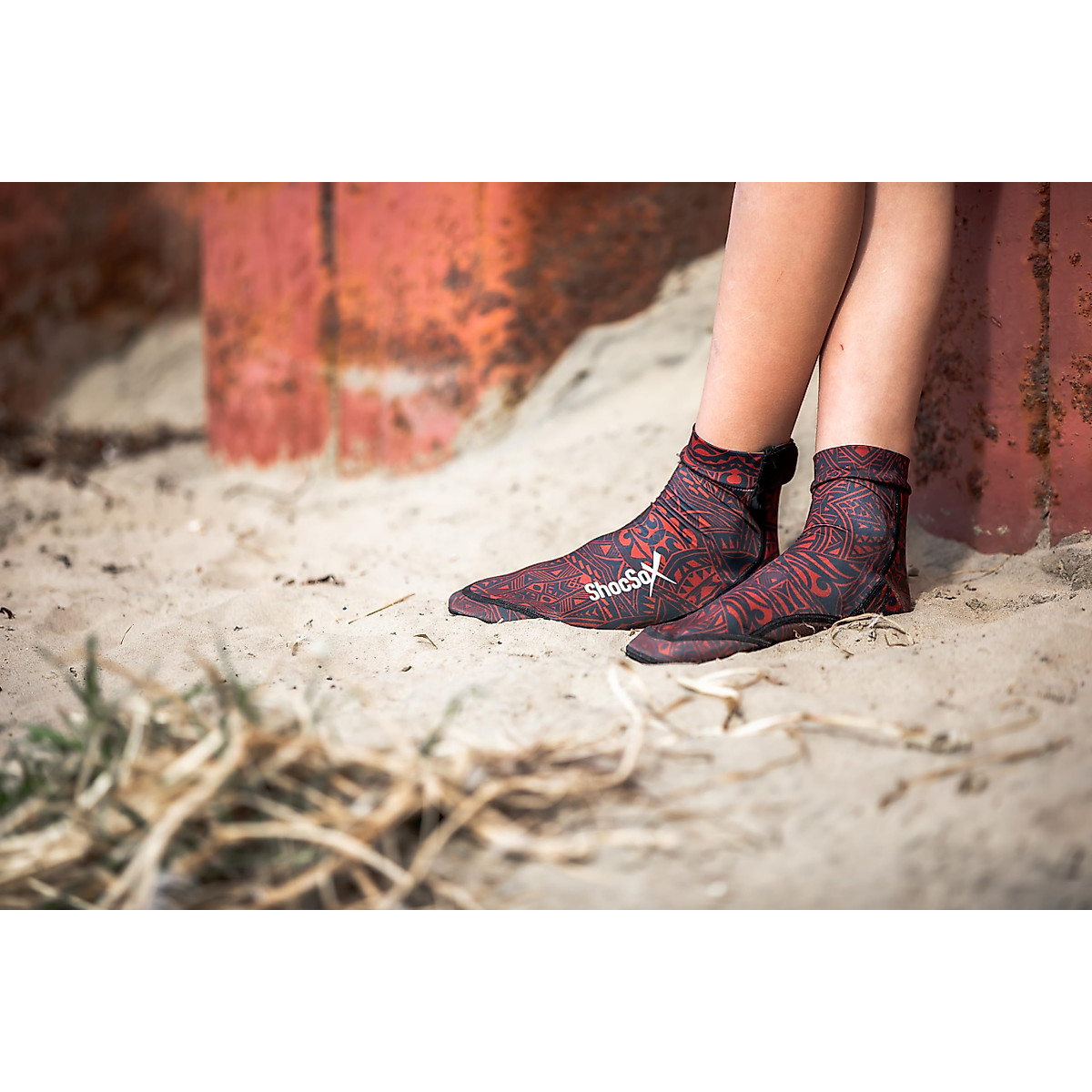 ShocSox ArmorTex® Beach Volleyball Socks and Sand Soccer Socks with ArmorTex® Soles Longest Lasting Beach Socks (US, Alpha, X-Large, Regular, Regular, Red Polynesian)