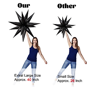 Maylai 50 PCS 40" Large Black Star Balloons Big Metallic Explosion Star Foil Balloons 12 Point Star Balloons Starburst Cone Mylar Balloons Spike Balloons for Birthday Christmas Party Decoration