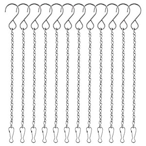 FEPITO 12 Pack Hanging Chains, 10 Inch Hanging Basket Chains, Garden Plant Hangers Metal Chains with Hooks Clips for Bird Feeders, Wind Chimes, Lanterns, Planters, Decorative Ornaments