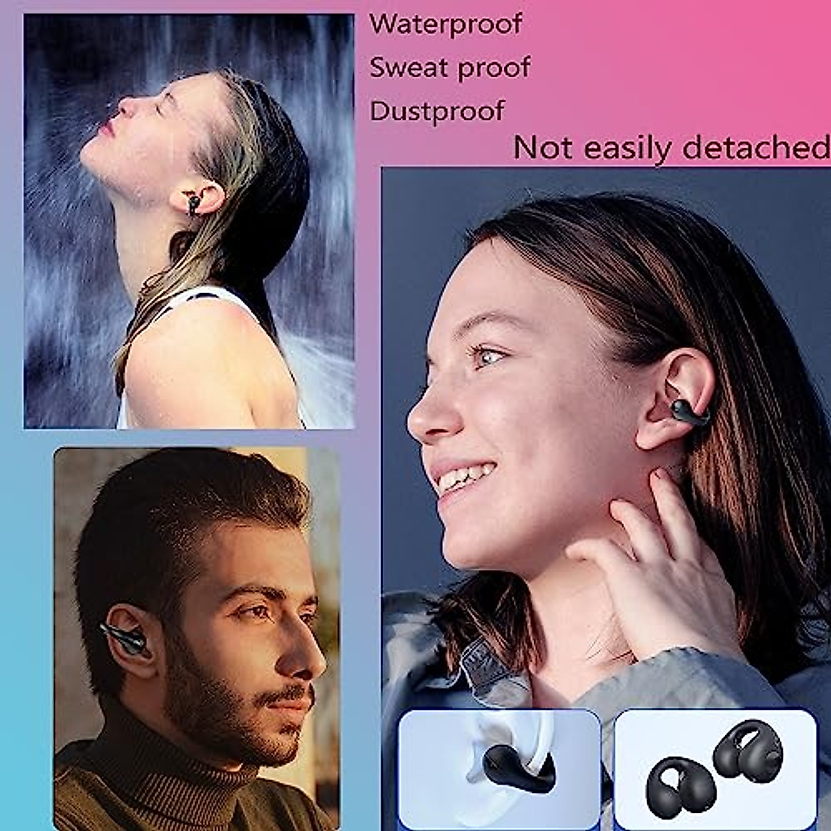 QLXAQLX Clip Bone Conduction Headphones Clip-on Wireless Earbuds Built-in Mic Sweat Resistant Noise Cancelling Earphones Open Ear Design Earphones Headset for Cycling Driving led Display (White)