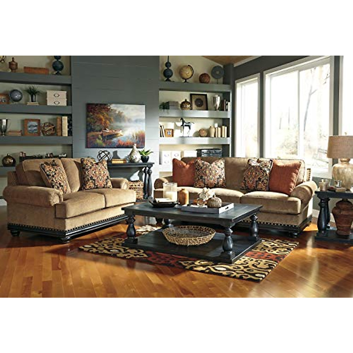 Signature Design by Ashley Mallacar Rustic Cottage Rectangular Sofa Table with Floor Shelf, Black