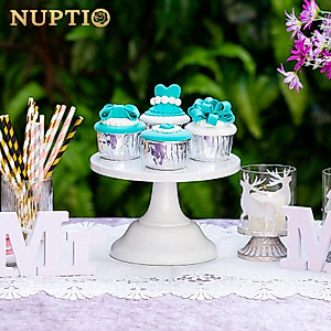 NUPTIO White Cupcake Stand Wedding: Cake Holder Dessert Pedestal Stands Metal Display Trays for Desserts Round Serving Plate for Birthday Party Christmas Anniversary Baby Shower 7.87 Inch / 20cm