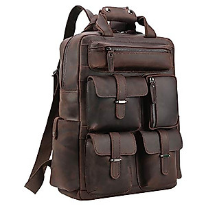 Polare Cowhide Leather 17.3'' Laptop Backpack Daypack Travel Bag School Bag Satchel