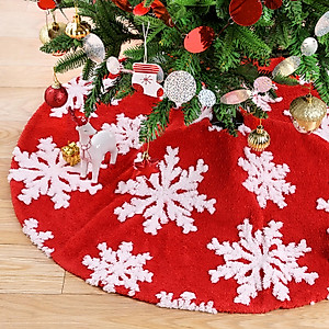 24 Inch Tree Skirt Small Red Christmas Tree Skirts with White Snowflakes Faux Fur Xmas Tree Decorations
