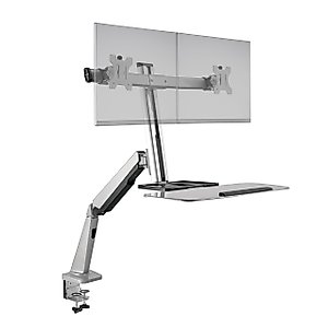 Ergotech Freedom Lift | Includes Dual Monitor Sit and Stand Workstation for Computer Monitor Screens and Clamp Mount | Full-Motion Swivel, Tilt and Rotation for Different Reading Angles | Silver