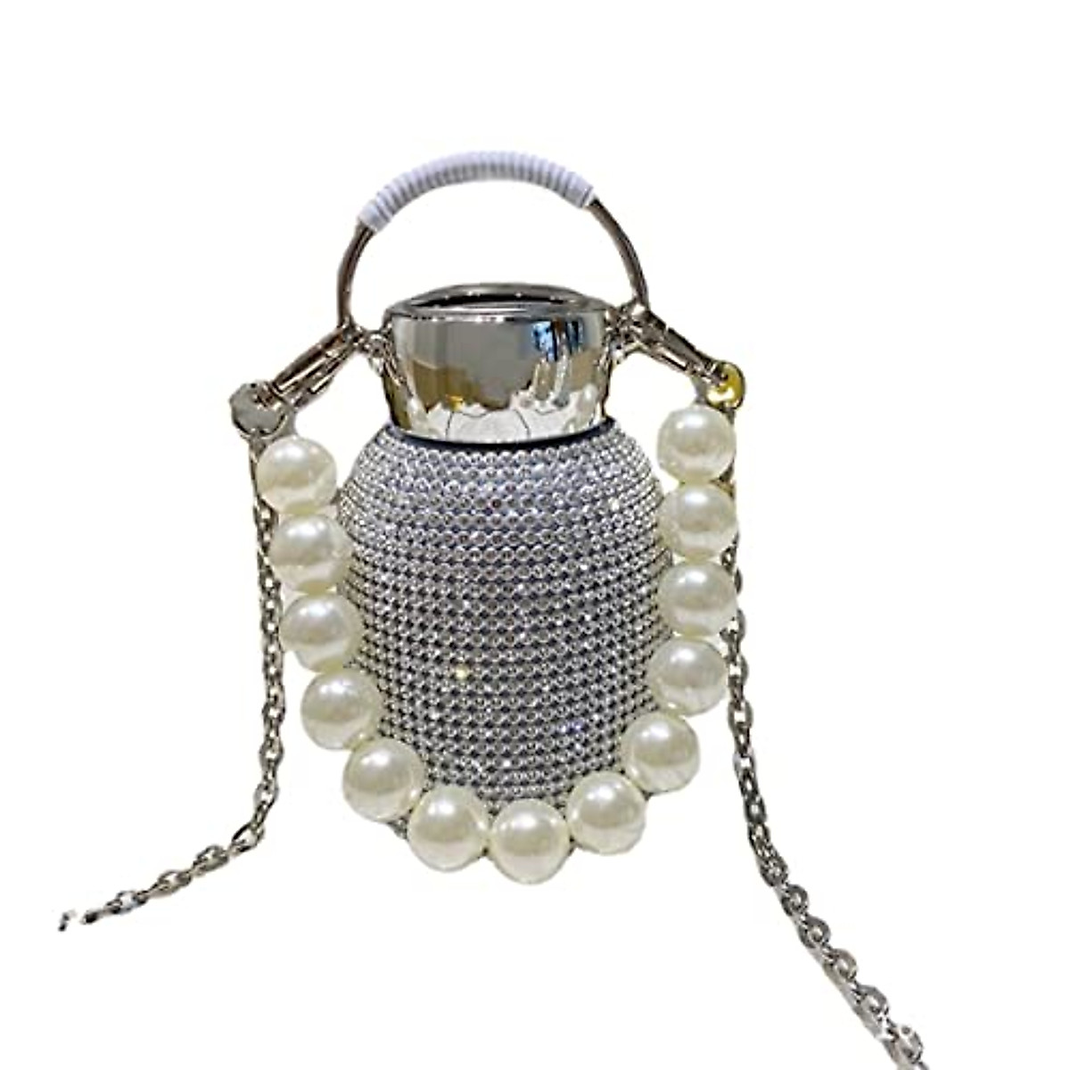 CLOTHIUM Diamond Water Bottle230ml,Leak-proof Rhinestone Studded Insulated Tumbler,Heat Resistant Crystal Water Glass with Lanyard for Birthday Christmas (Silver,one size)