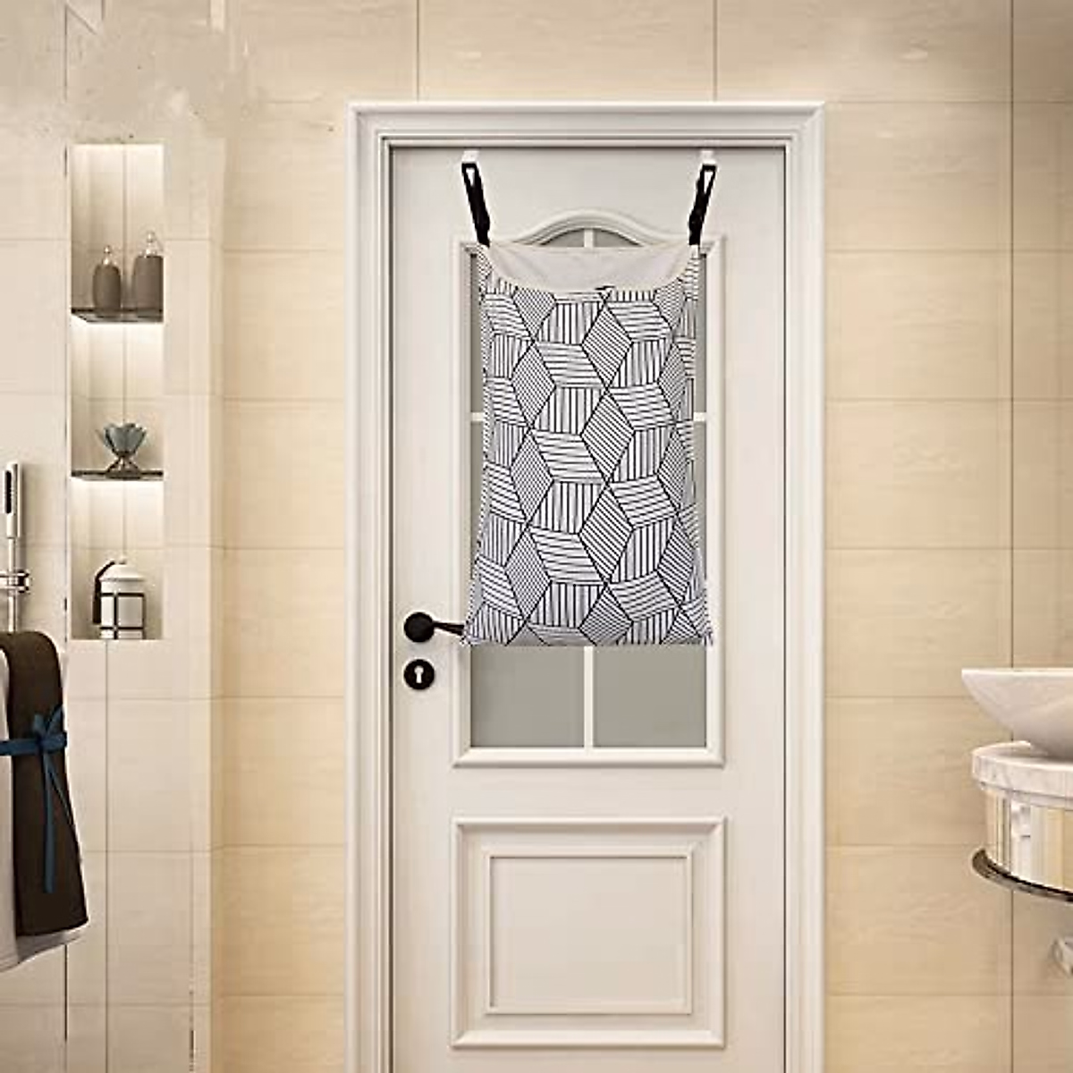 HDHYK Adjustable Space Saving Door Hanging Laundry Hamper Bag with Over Door Hooks for Dirty Laundry