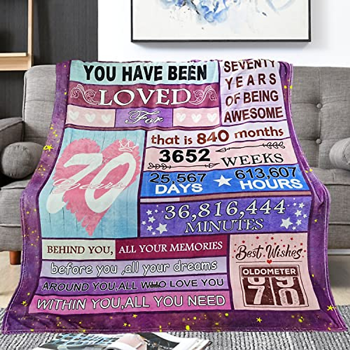 70th Birthday Gifts for Women Blanket, 70-Year-Old Women Gift for Birthday, Gifts for 70 Years Old Woman Female Sister Mom Wife Grandma, 70th Birthday Decorations for Women Throw Blanket 50"x60"