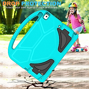 RTOBX Kids Case for iPad 10.2 & 10.5, iPad 9th/8th/7th Generation 10.2" 2021 2020 2019 Case with Screen Protector, iPad Air 3rd Gen/Pro 10.5 inch Protective Cover with Handle Stand, Cyan&Red
