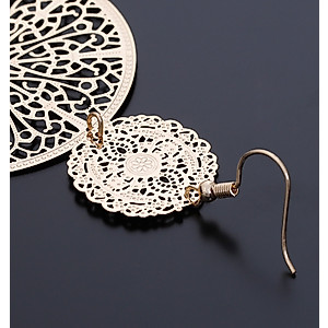 Filigree Disc Drop Earrings Double Round Disc Statement Earrings Metallic Brass Disc Dangle Hook Earrings