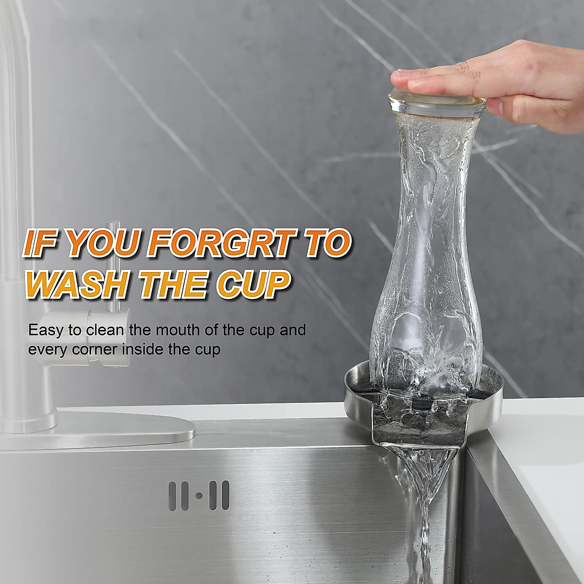 Stainless Steel Glass Rinser, With 360° Rotating Sink Bottle Washer, For Glass Rinser for Kitchen Sink, Kitchen Sink Accessories, Metal Cup Washer, Brushed Stainless…