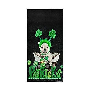 Shamrock French Bulldog Soft Hand Towels 30x15,Decorative St. Patrick's Day Green Fingertip Kitchen Dish Towels Washcloth for Bathroom, Hotel,Gym and Spa