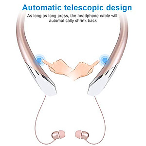 Bluetooth Headphones Retractable Earbuds Wireless Neckband Headset Sports Noise Cancelling Stereo Earphones with Mic