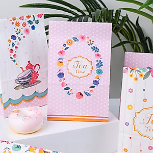 HONEYGIFTS 24PCS Party Favor Bags,Tea Party Favor Bags with Stickers, 5 x 3 x 8.7inches Candy Bags Floral Gift Bags Treat Bags Goodie Bags for Kids Girls Birthday Party