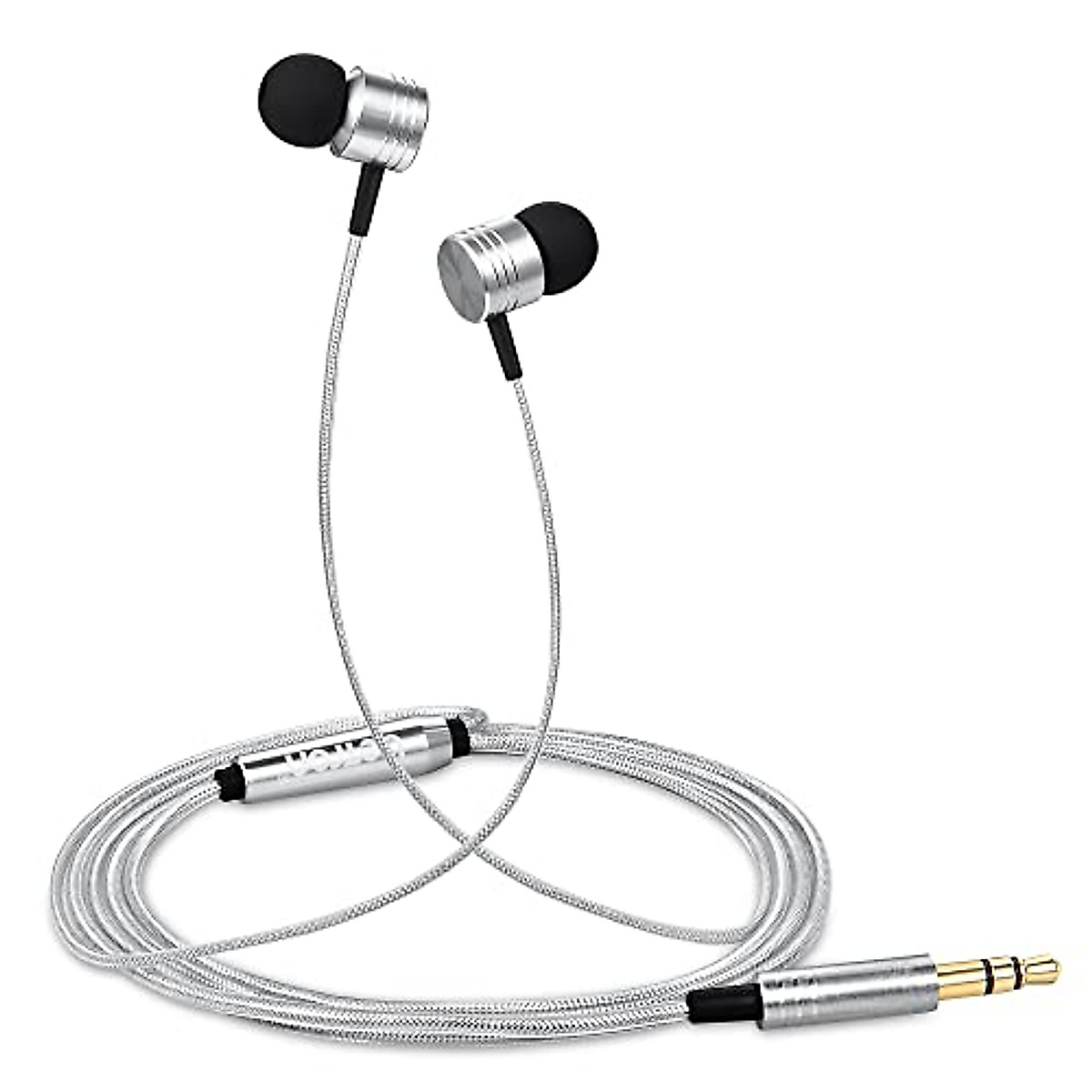 Betron B650 in Ear Headphones Earphones Wired with Noise Isolating Earbuds Tangle-Free Cord Carry Case Soft Ear Buds 3.5mm Plug (Silver)