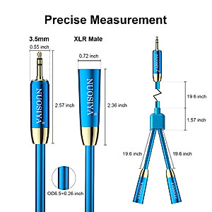 NUOSIYA XLR to 3.5mm Unbalanced Cable Adapter, Dual XLR Male Audio Cord to 1/8 inch Stereo Microphone Cable Mini Jack Aux, 22AWG Pure Copper Wire Core for Cell Phone, Laptop, Speaker, Mixer- 3FT
