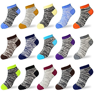 Tsmollyu boy socks 15 Pairs Kids' Low Cut Socks Half Cushion Sport Ankle Athletic Socks for Boys Girls Size Age 2-8 Years(6-8 Years)