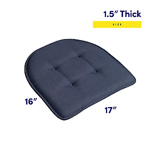 Sweet Home Collection Chair Cushion Memory Foam Pads Tufted Slip Non Skid Rubber Back U-Shaped 17" x 16" Seat Cover, 6 Pack, Denim Blue