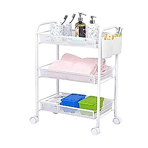 ATAAY Mesh Rolling Utility Out Mesh Storage Cart Storage Tower Rack Storage Shelves for Home Kitchen Bathroom Storage/White