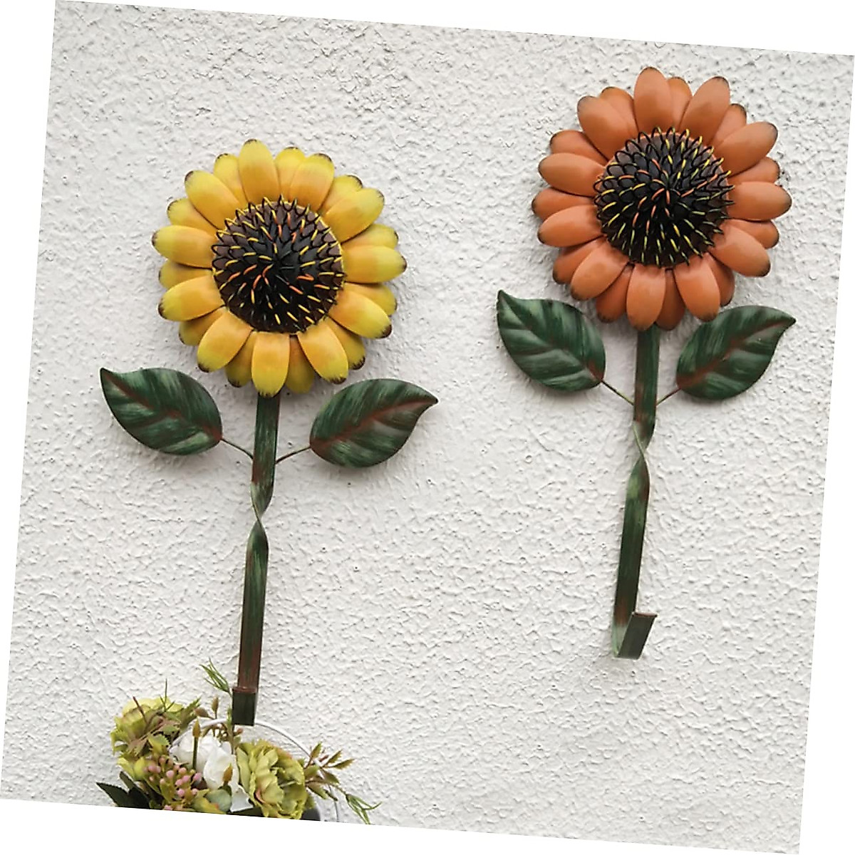 FONDOTIN Vintage Sunflower Wall Hooks Yellow Decorative Hangers for Home and Restaurant Wall Mounted Hooks for Hanging Plants Keys Coats Rustic Kitchen and Bathroom Decor