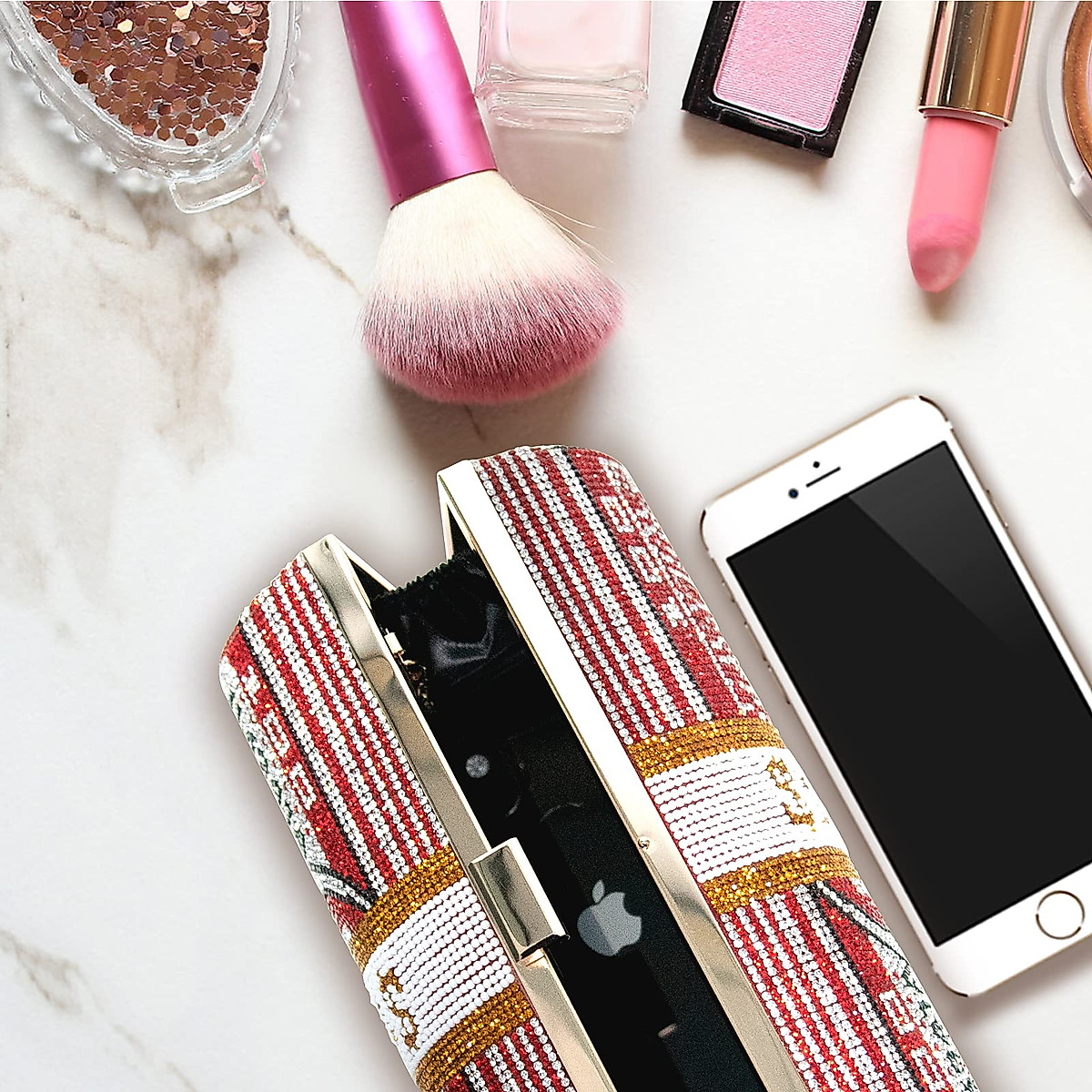 Rhinestone Red Money Clutch Purse for Women Evening Handbags Crystal Money Bag Purse Diamond Bling Clutches for Wedding Party (Bling, Red)