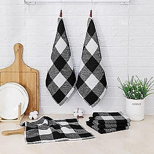 Mordimy 100% Cotton Waffle Weave Plaid Dish Cloths, 12 x 12 Inches, Super Soft and Absorbent Quick Drying Buffalo Check Dish Rags for Kitchen, 6-Pack, Black & White