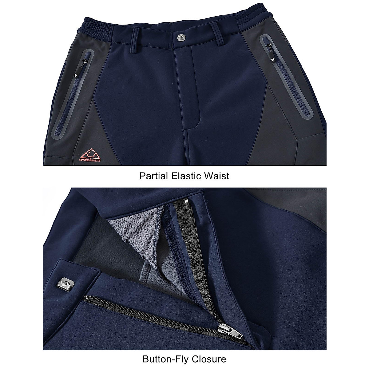 TBMPOY Men's Snow Ski Waterproof Softshell Snowboard Pants Outdoor Hiking Fleece Lined Wear Resistant Windproof Navy 34