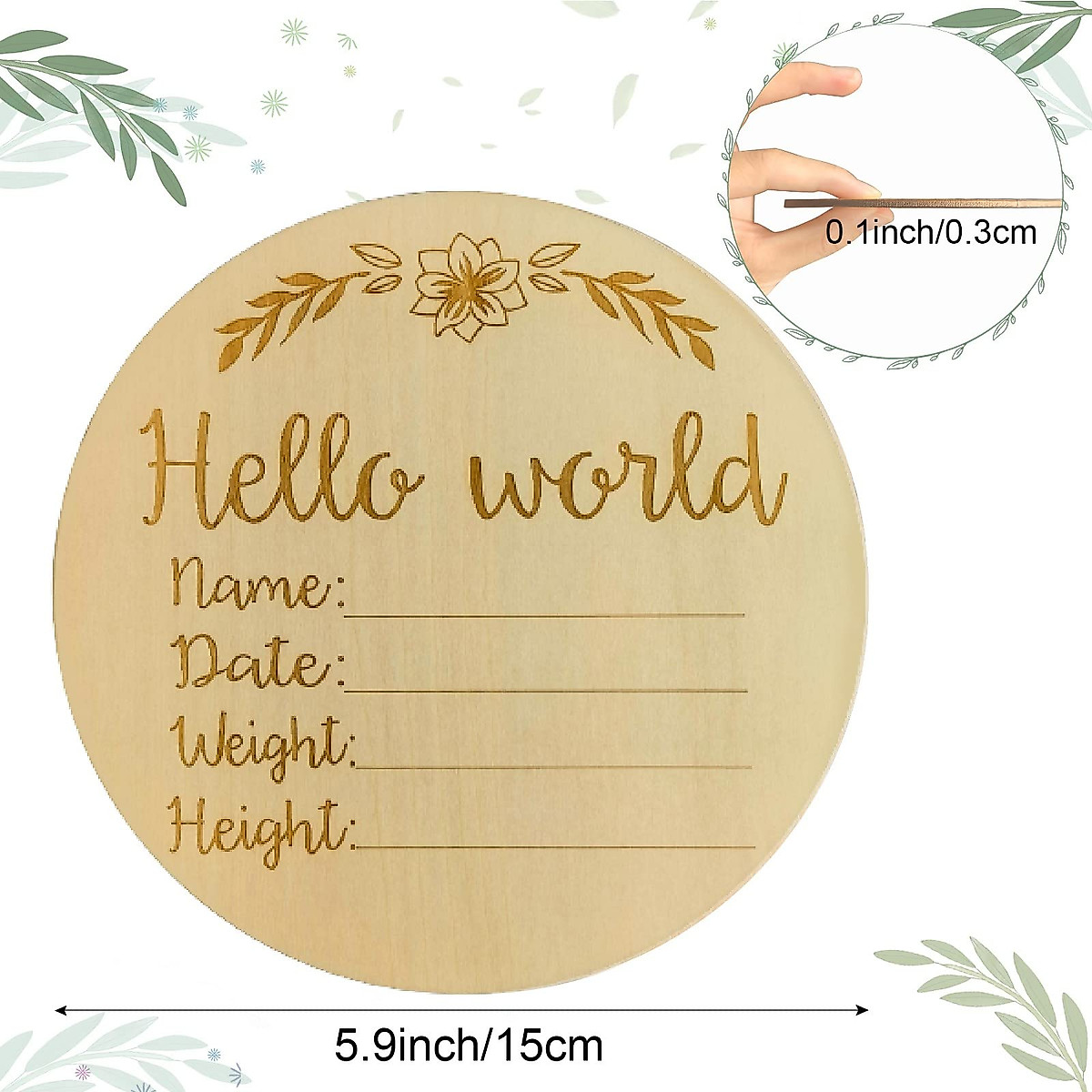 Birth Announcement Sign 6 Inch Hello World Newborn Baby Name Signs for Nursery, Welcome Baby Shower Announcement Sign for Hospital, Wooden Name Sign for New Baby