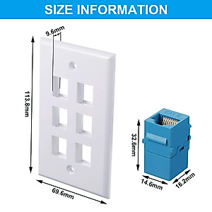 Weewooday 2 Pcs RJ45 Wall Plate 6 Port Ethernet Wall Plate Cover Cat6 Female to Female Jack Inline Coupler Ethernet Cable Faceplates for Cat5 Cat5e Cat6
