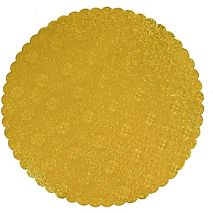 O'Creme Gold-Top Scalloped Round Cake and Pastry Board 3/32 Inch Thick, 14 Inch Diameter - Pack of 10
