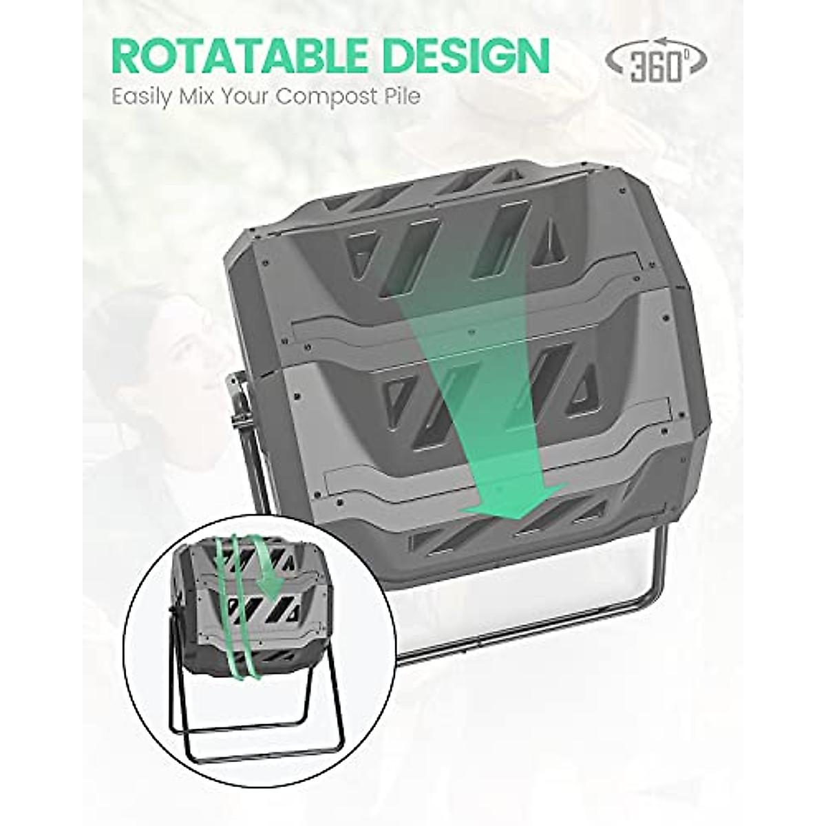 Garden Compost Bin from BPA Free Material, Dual Rotating Outdoor Composting Tumblers (43 Gallon,Black)