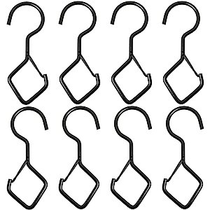 JianLing S Hook 8pcs 101x39mm Black Windproof S Hooks for Hanging Plants, Pots and Pans, Bags, S Shaped Hooks for Kitchen Utensil and Closet Rod, Safety Buckle Design Diamond Spring S Hook