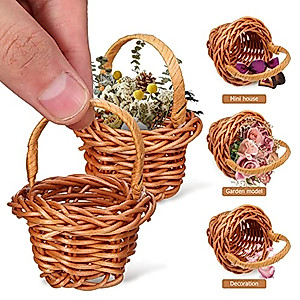 Wicker Basket 8pcs Mini Woven Baskets Miniature Picnic Baskets with Handles Farmhouse Small Basket Wedding Candy Gift Baskets Tiny Hamper Baskets for Wedding Xmas Tree Ornaments Woven Basket